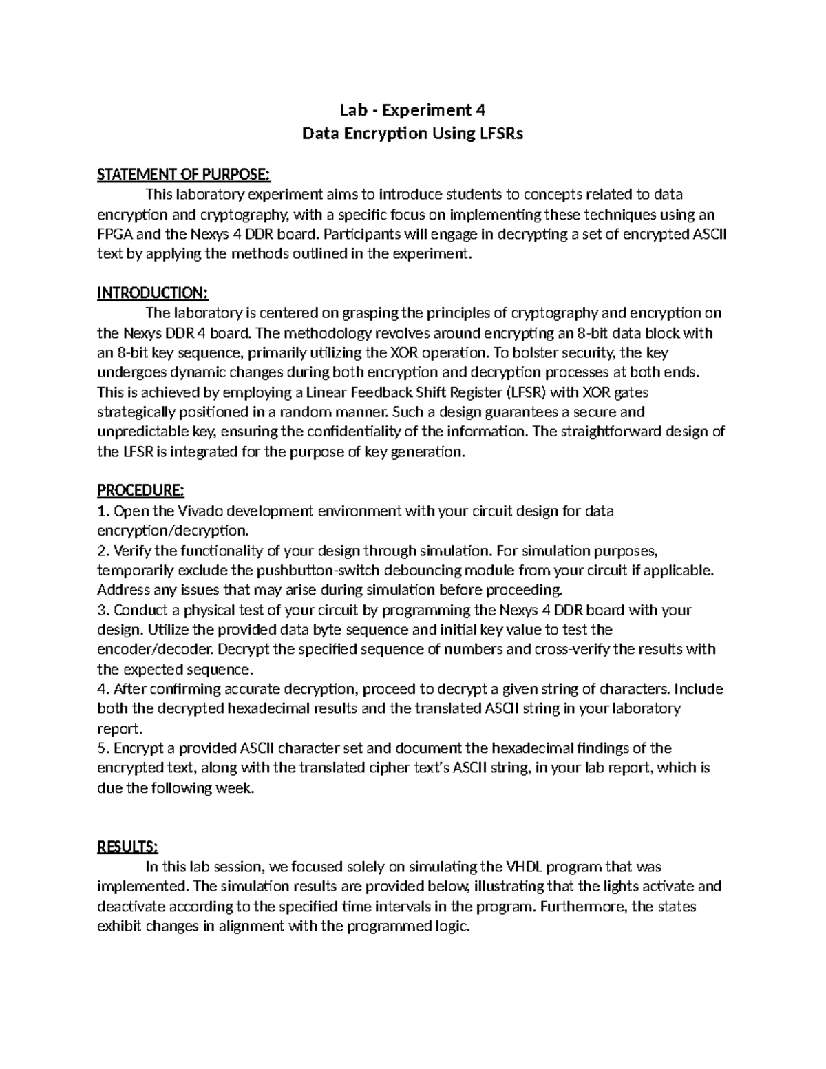 Badri copy - Assignment - Lab - Experiment 4 Data Encryption Using LFSRs STATEMENT OF PURPOSE ...