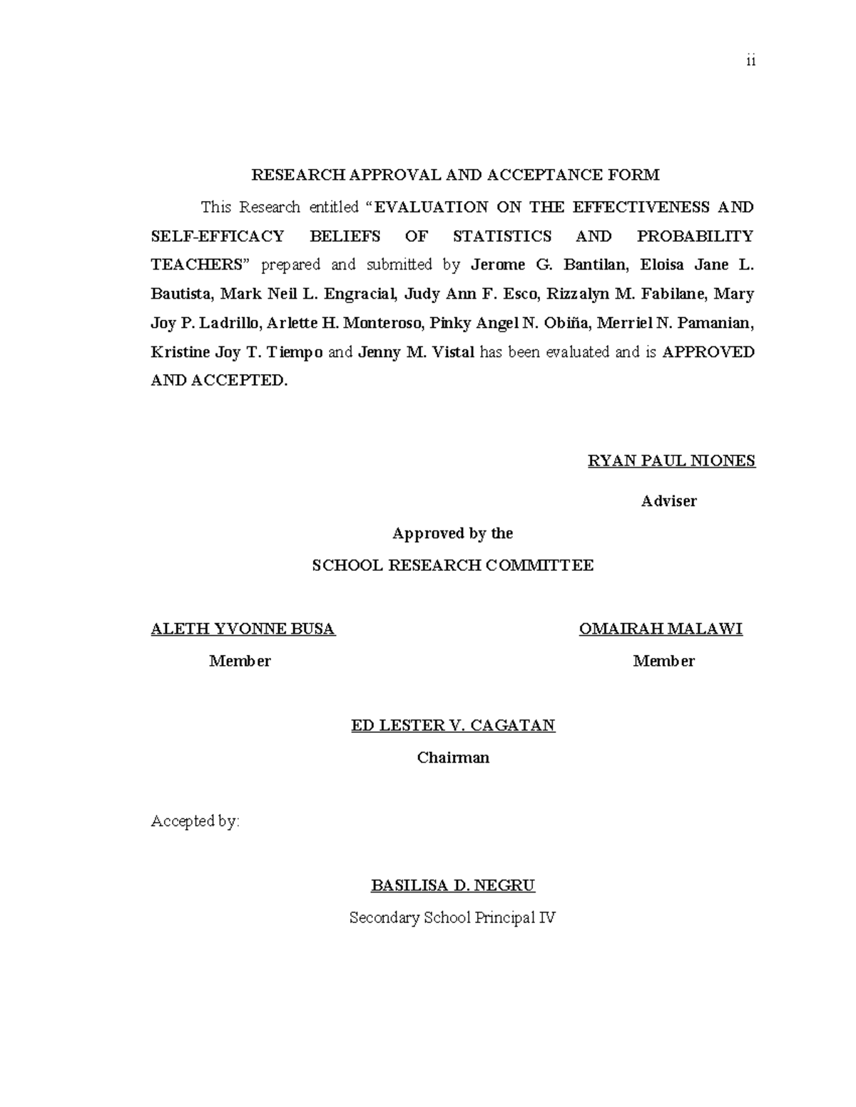 Research Approval AND Acceptance FORM - ii RESEARCH APPROVAL AND ...
