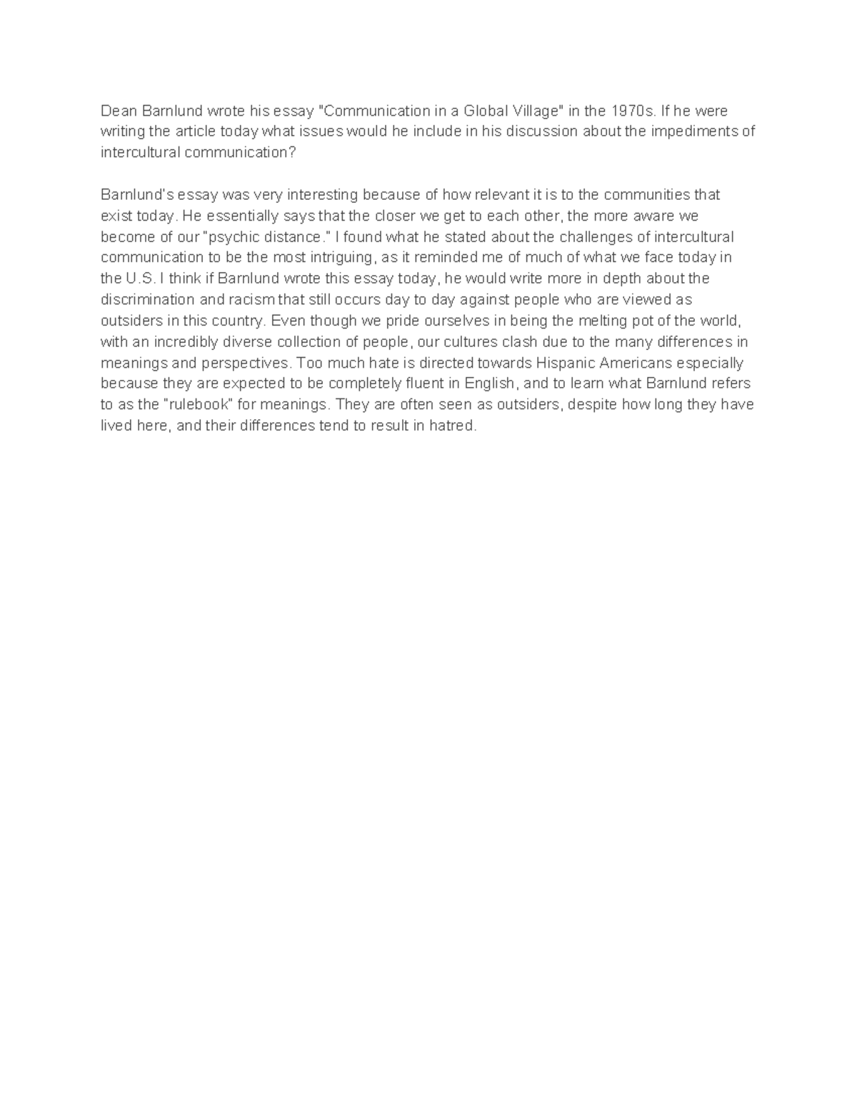 Barnlund Communication Compared to Today - Dean Barnlund wrote his ...