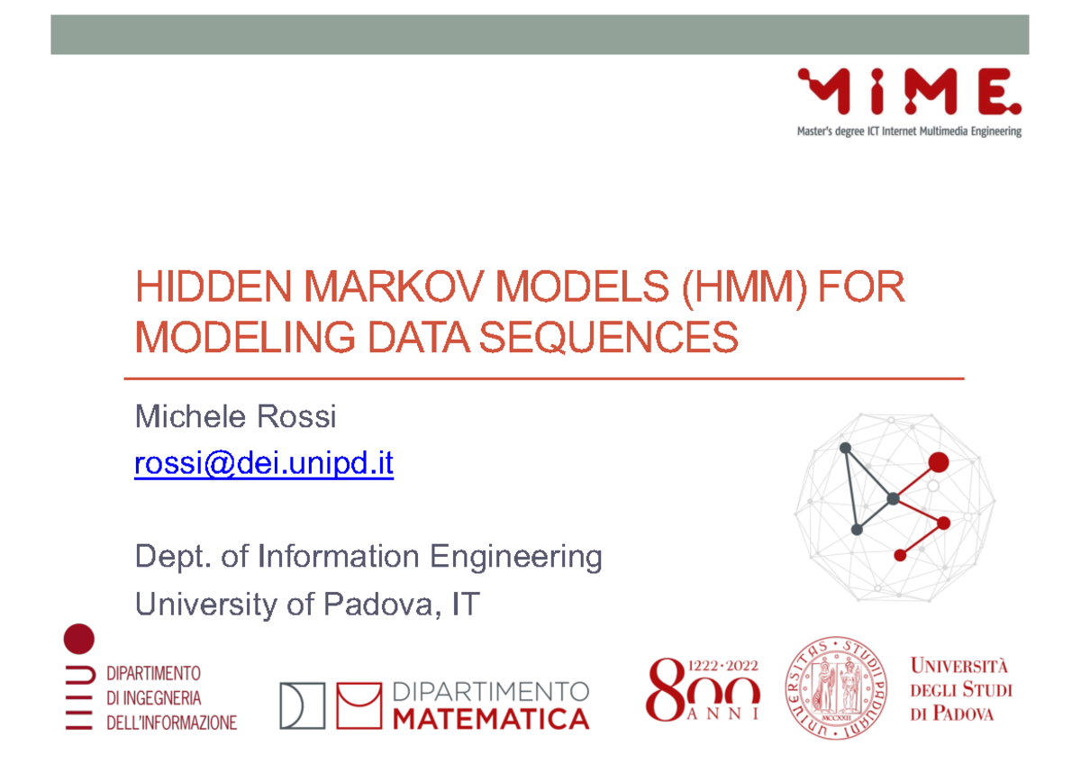 HMM theory part 1 - HMM - HIDDEN MARKOV MODELS (HMM) FOR MODELING DATA ...