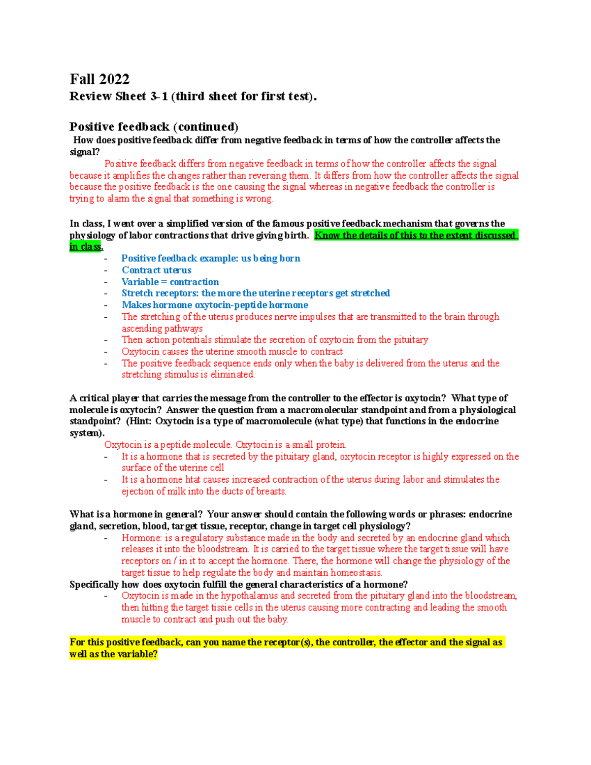 3rd Review Sheetfor First Lecture Exam Fall 2022 - Fall 2022 Review Sheet 3-1 (third sheet for ...
