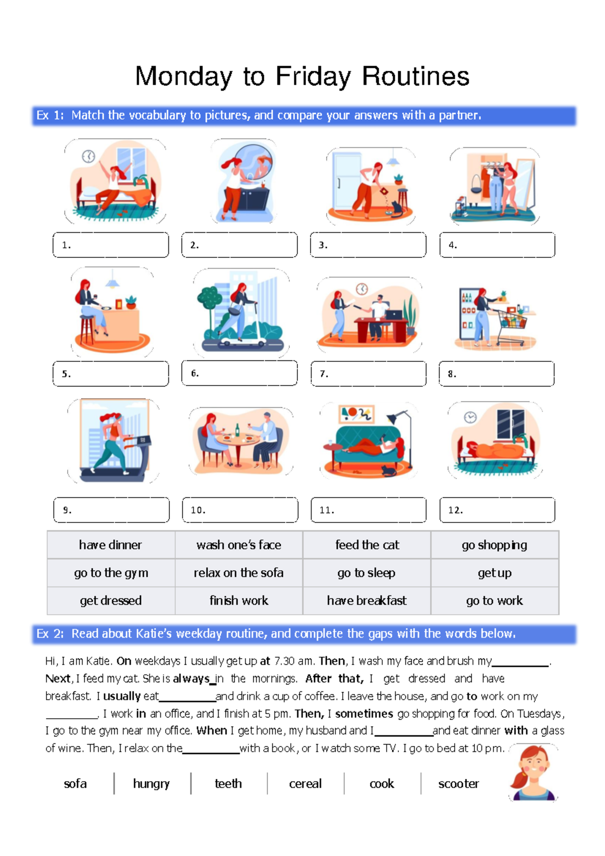 Monday-to-friday - it's about daily routine - Ex 1: Match the ...