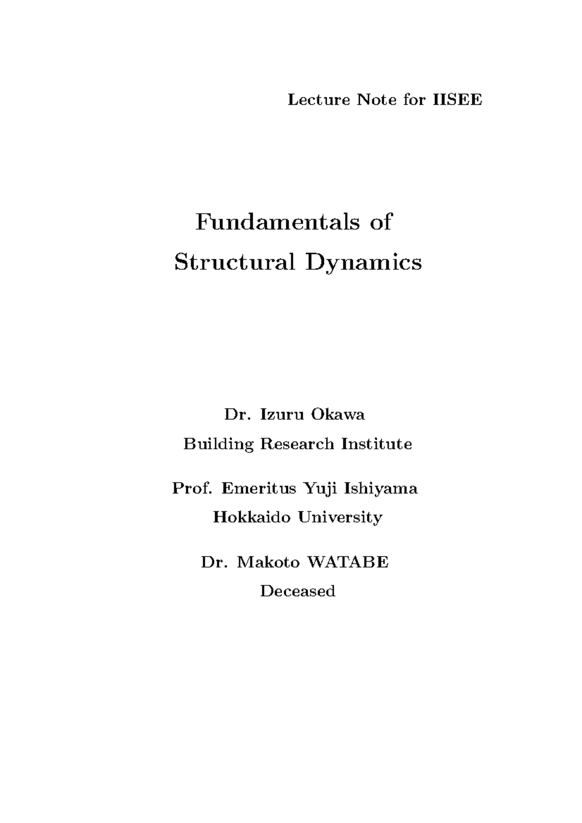 E0-130-2007 E0-130-2007 Str Dyn 1 - Lecture Note for IISEE Fundamentals ...