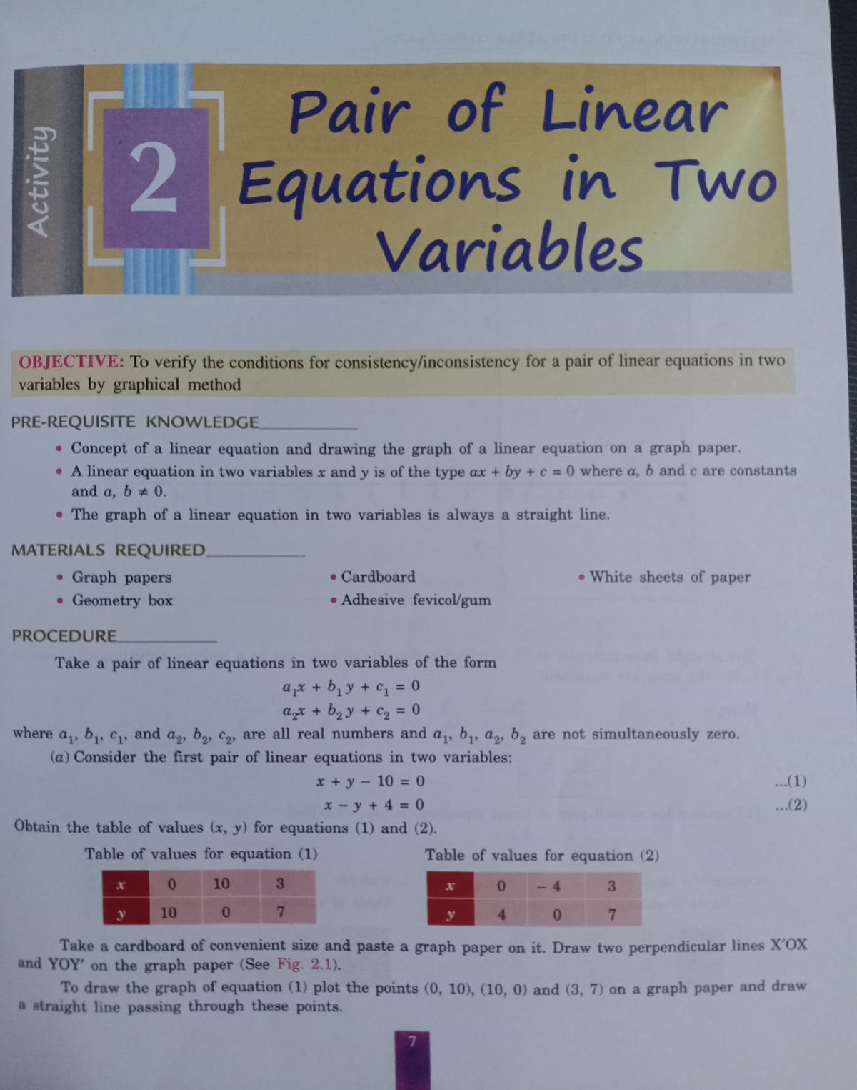 Maths lab manual work - Content - Pair of Linear 2 Equations in Two ...