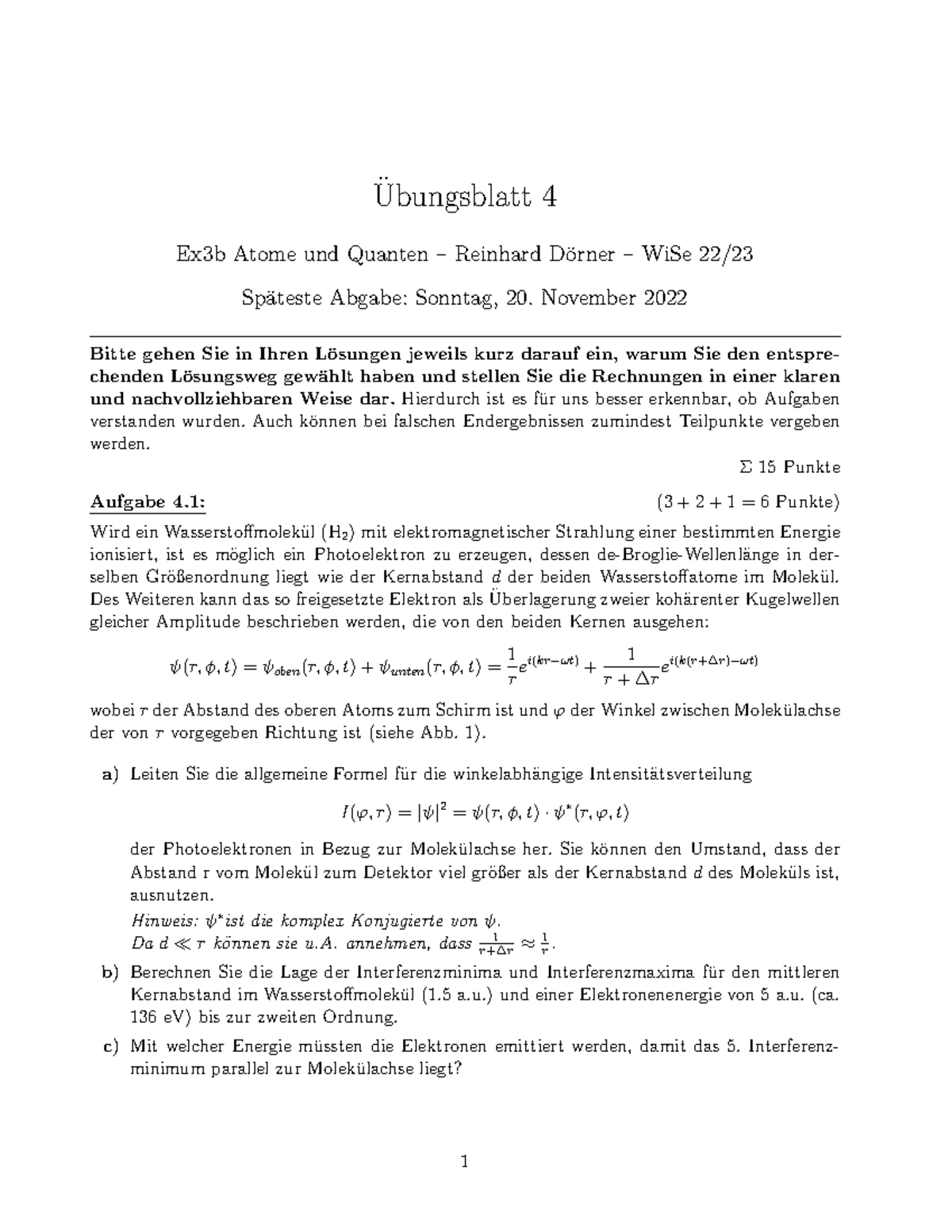 Übung 04 Aufgaben WS2022 - Ubungsblatt 4 ̈ Ex3b Atome und Quanten – Reinhard D ̈orner – WiSe 22 ...