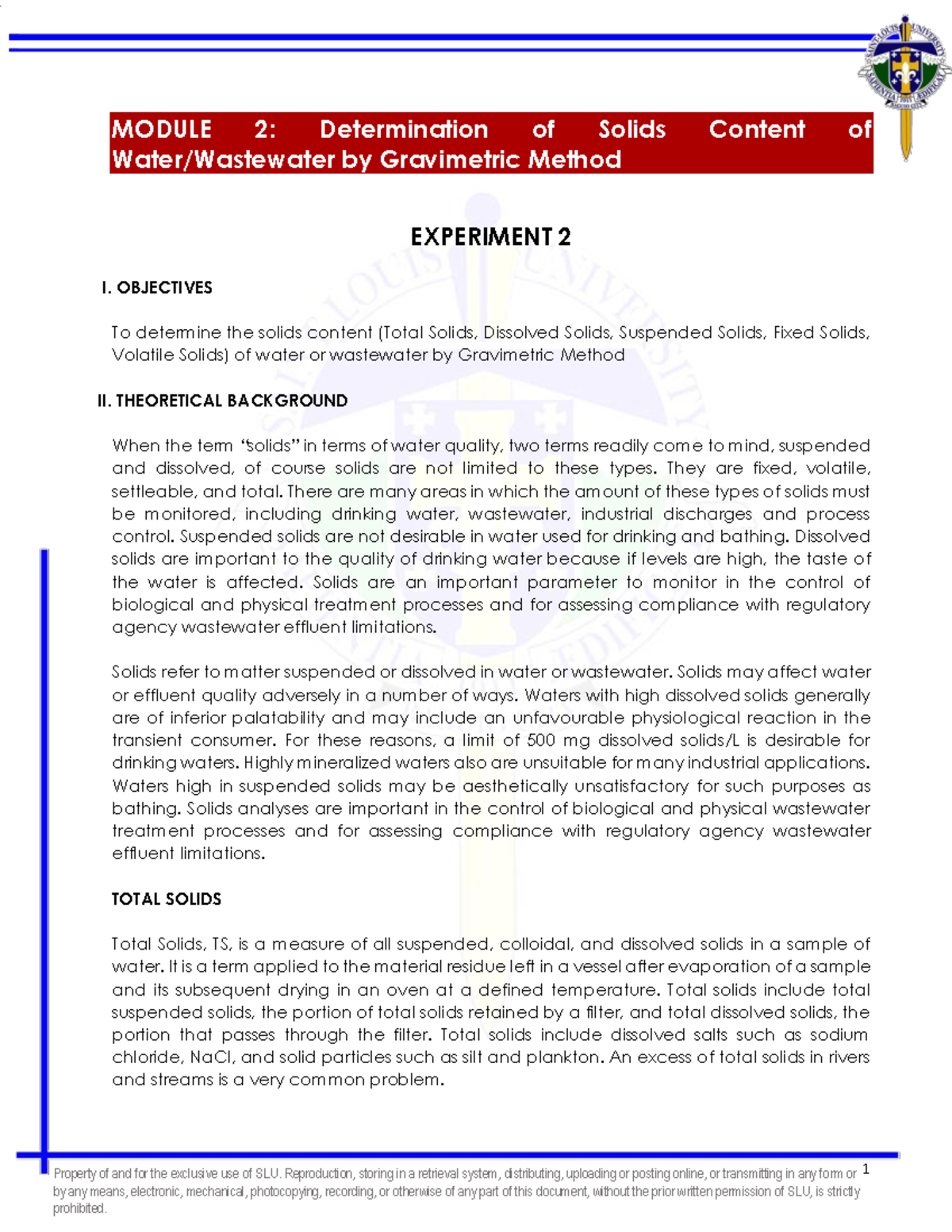 Ch E 3131L Module 2 Solids - Property of and for the exclusive use of ...
