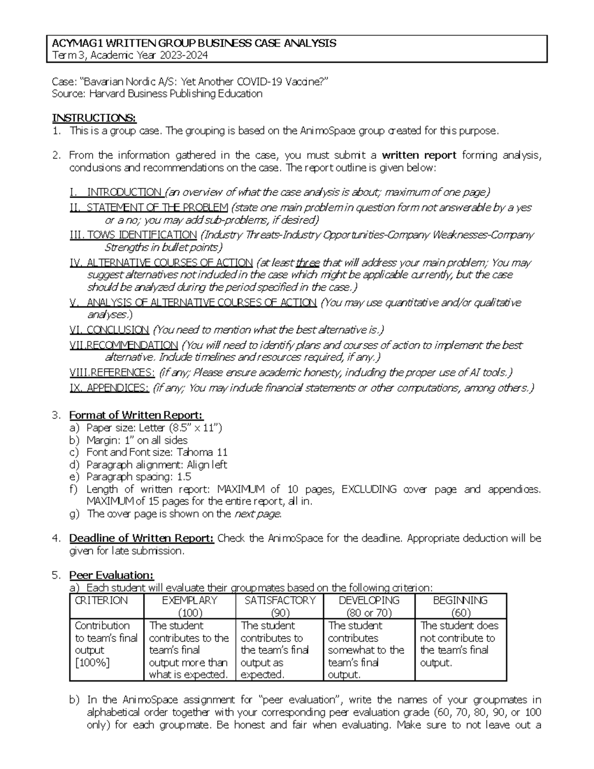 group case instructions - ACYMAG1 WRITTEN GROUP BUSINESS CASE ANALYSIS ...