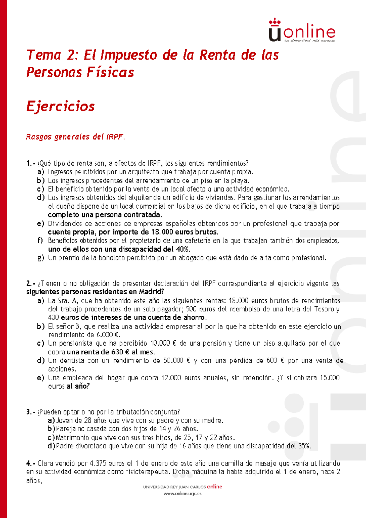 Ejercicios de IRPF TEMA 2 Año 2021-22 - Tema 2: El Impuesto de la Renta de las Personas Físicas ...