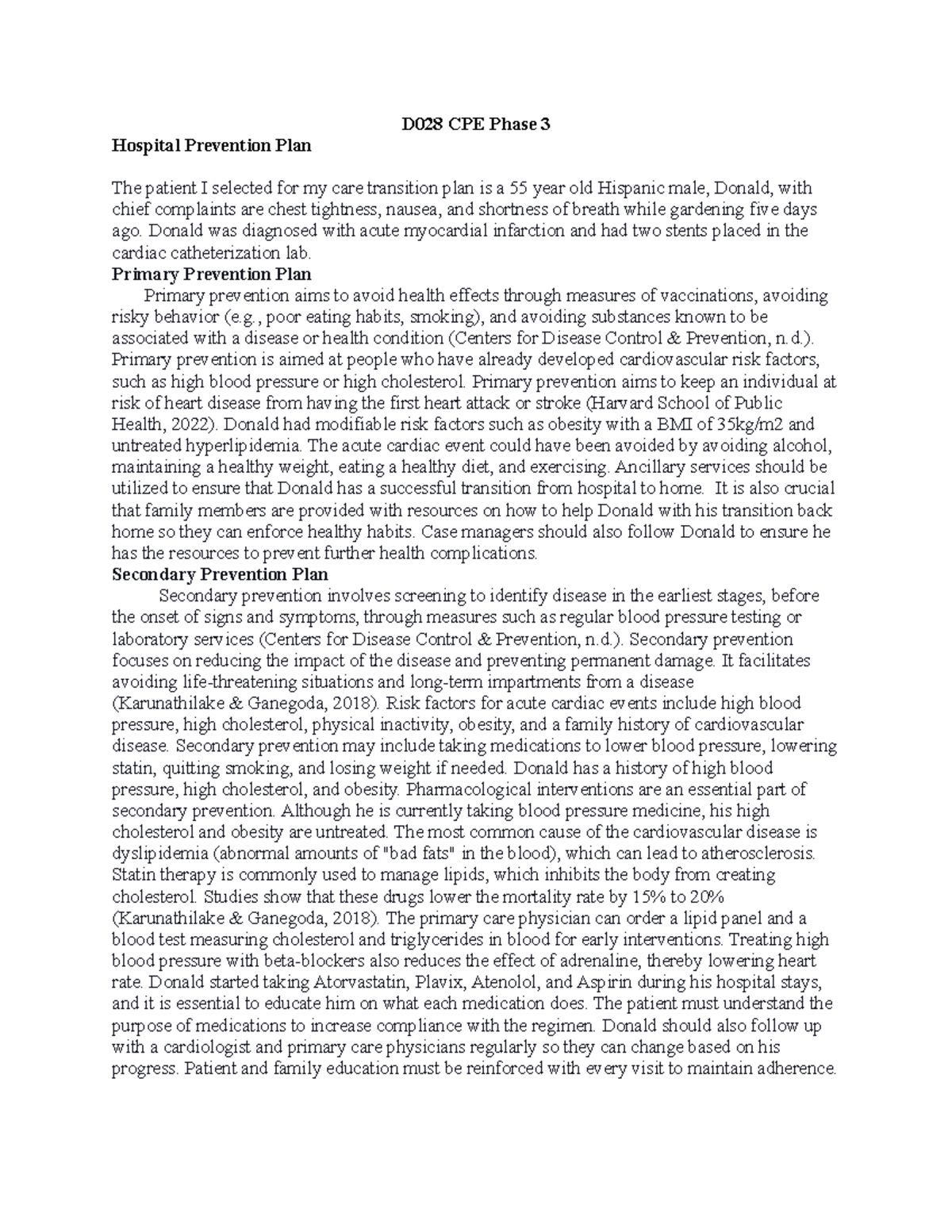 D028 CPE Phase 3 - N/A - D028 CPE Phase 3 Hospital Prevention Plan The ...