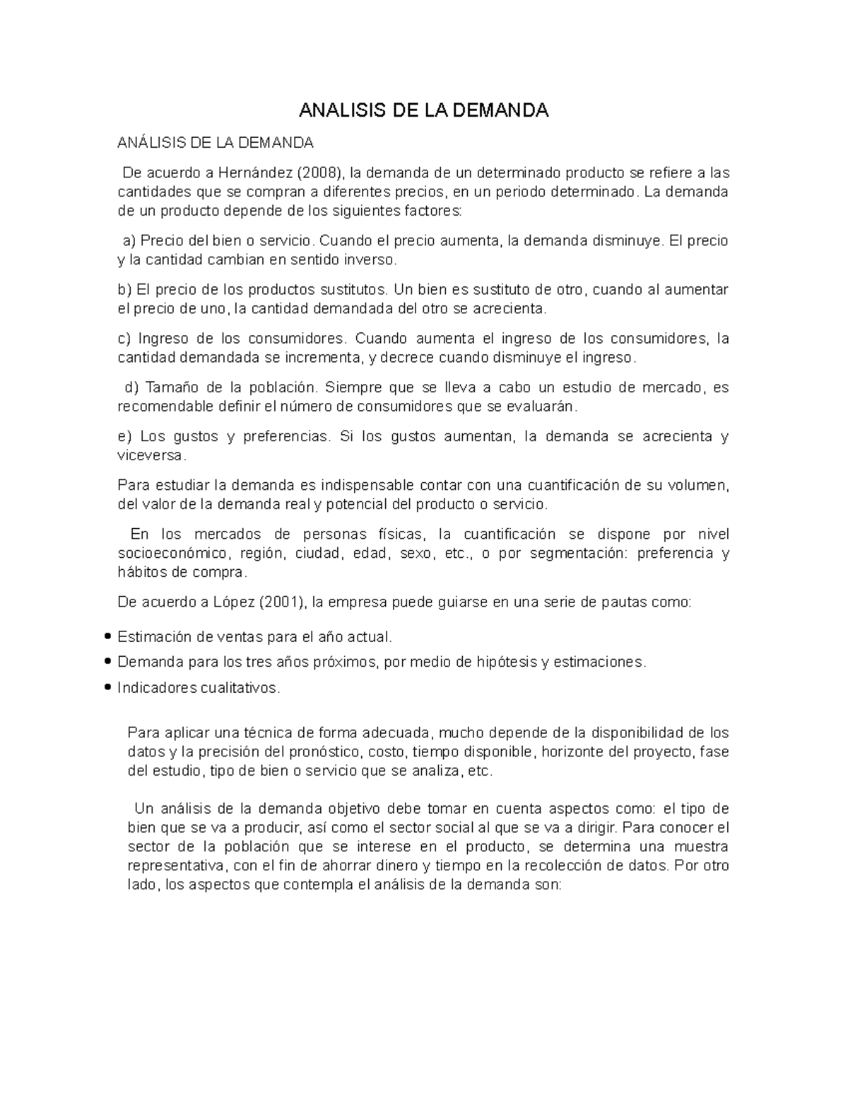 Analisis DE LA Demanda - ANALISIS DE LA DEMANDA ANÁLISIS DE LA DEMANDA ...