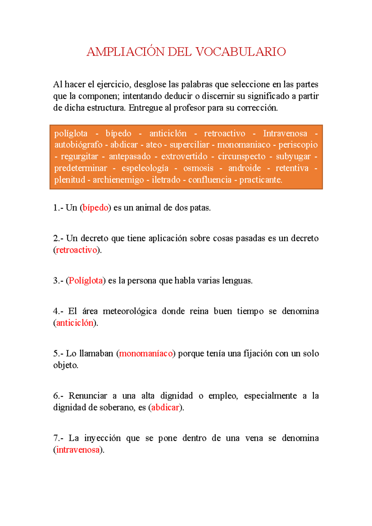 Ampliación DEL Vocabulario - AMPLIACIÓN DEL VOCABULARIO Al hacer el ...