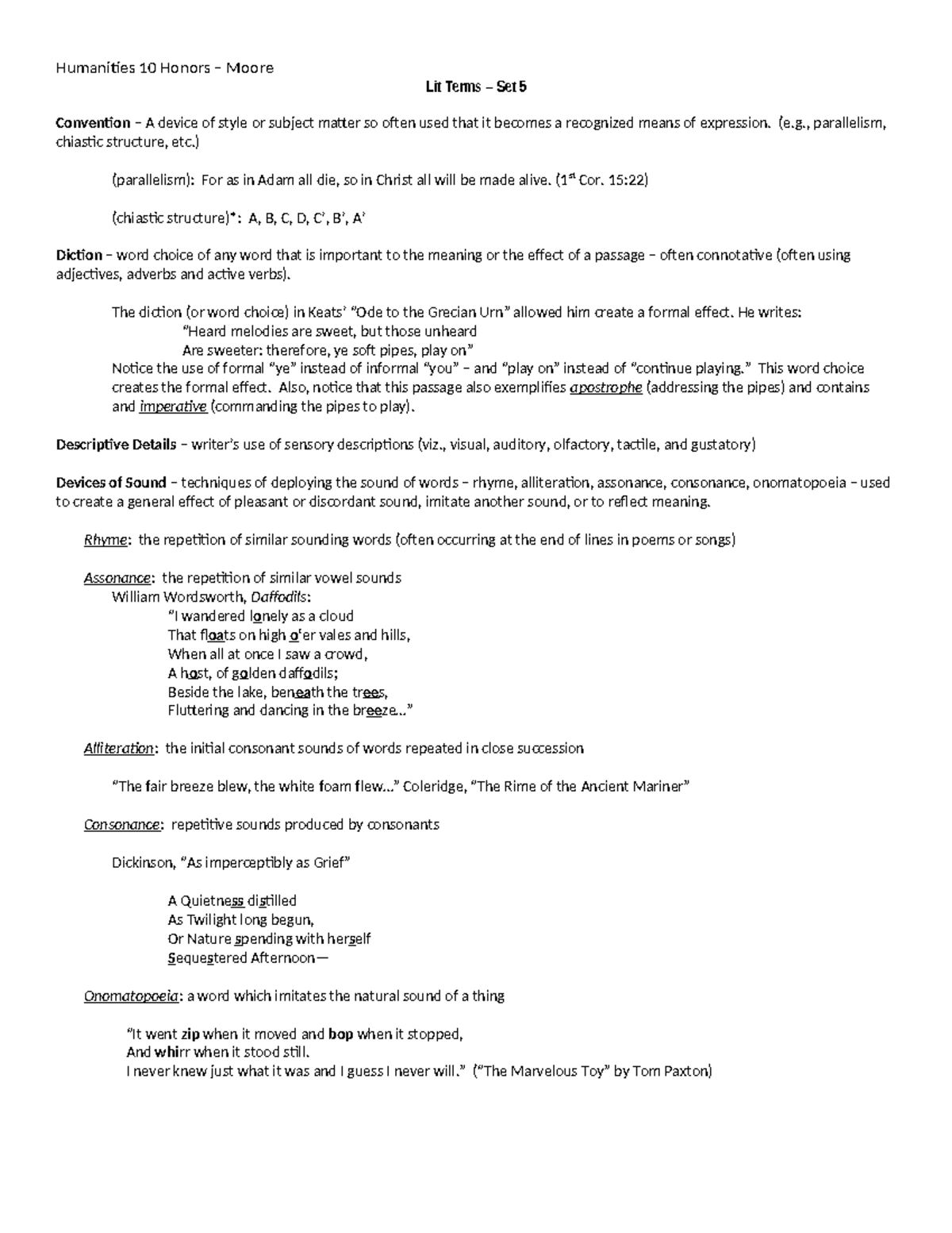 Lit Terms - Set 5 Handout-2 - Humanities 10 Honors – Moore Lit Terms ...