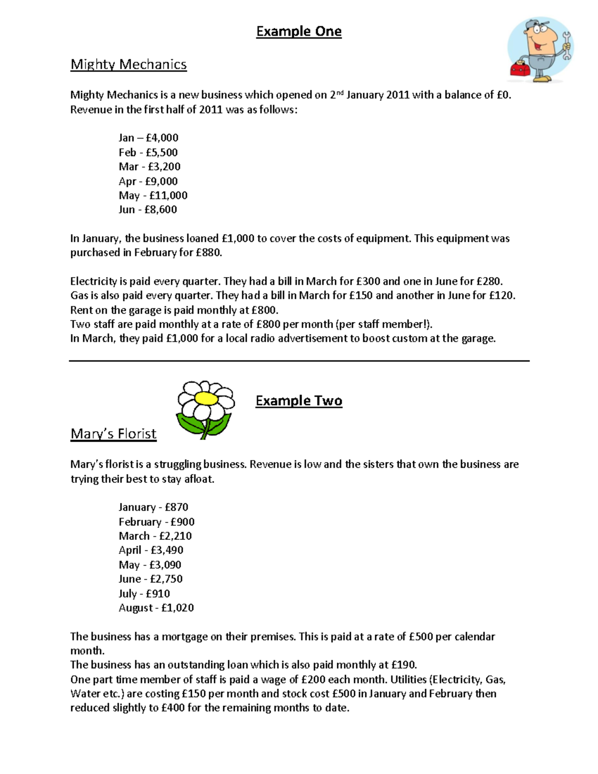 Cash Flow Forecasting Questions - Example One Mighty Mechanics Mighty ...