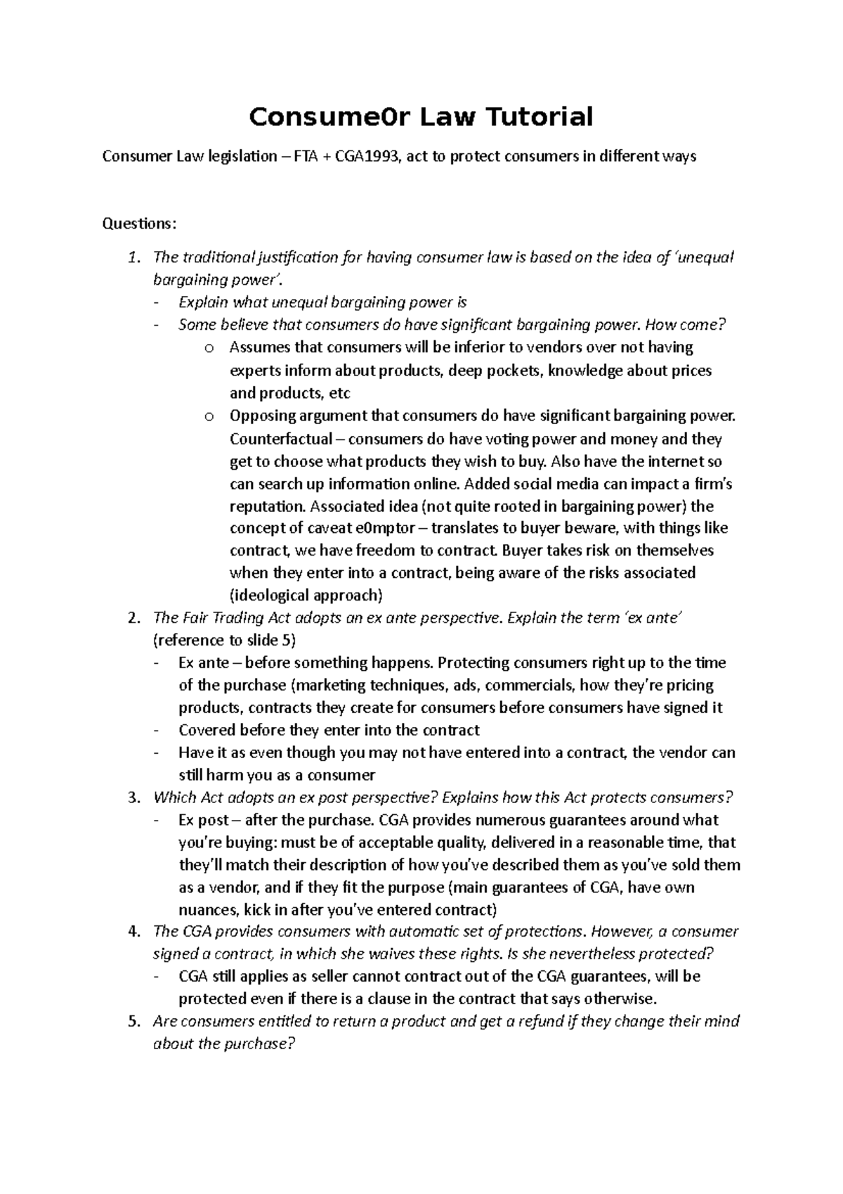 Consumer Law Tutorial - Lecturers - Samuel Becher and Jessica Lai ...