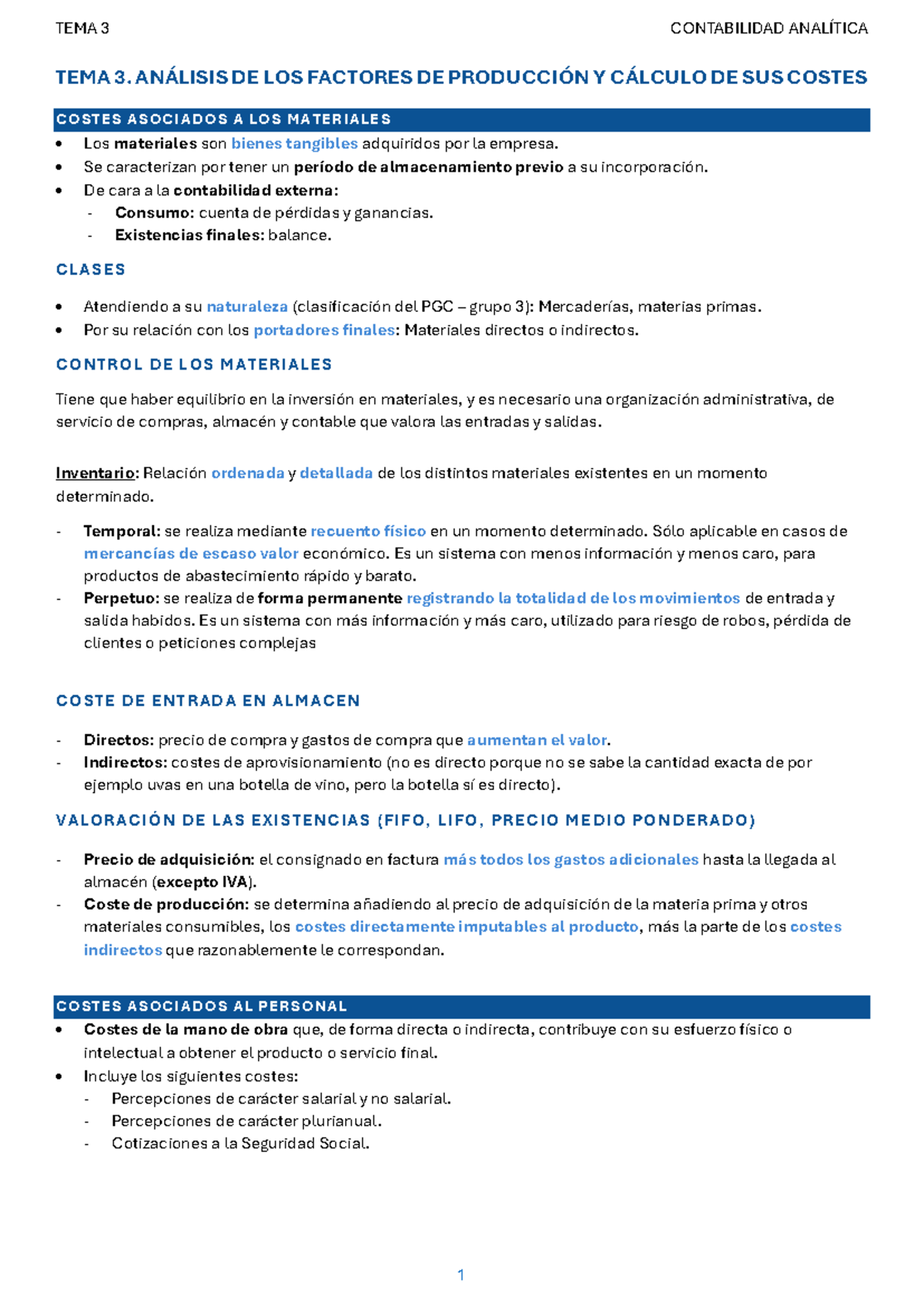 TEMA 3. Contabilidad Analítica - TEMA 3 CONTABILIDAD ANALÍTICA 1 TEMA 3. ANÁLISIS DE LOS ...