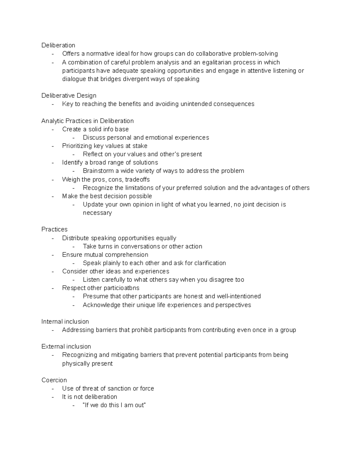 Deliberation - Leah Sprain - Deliberation - Offers a normative ideal ...