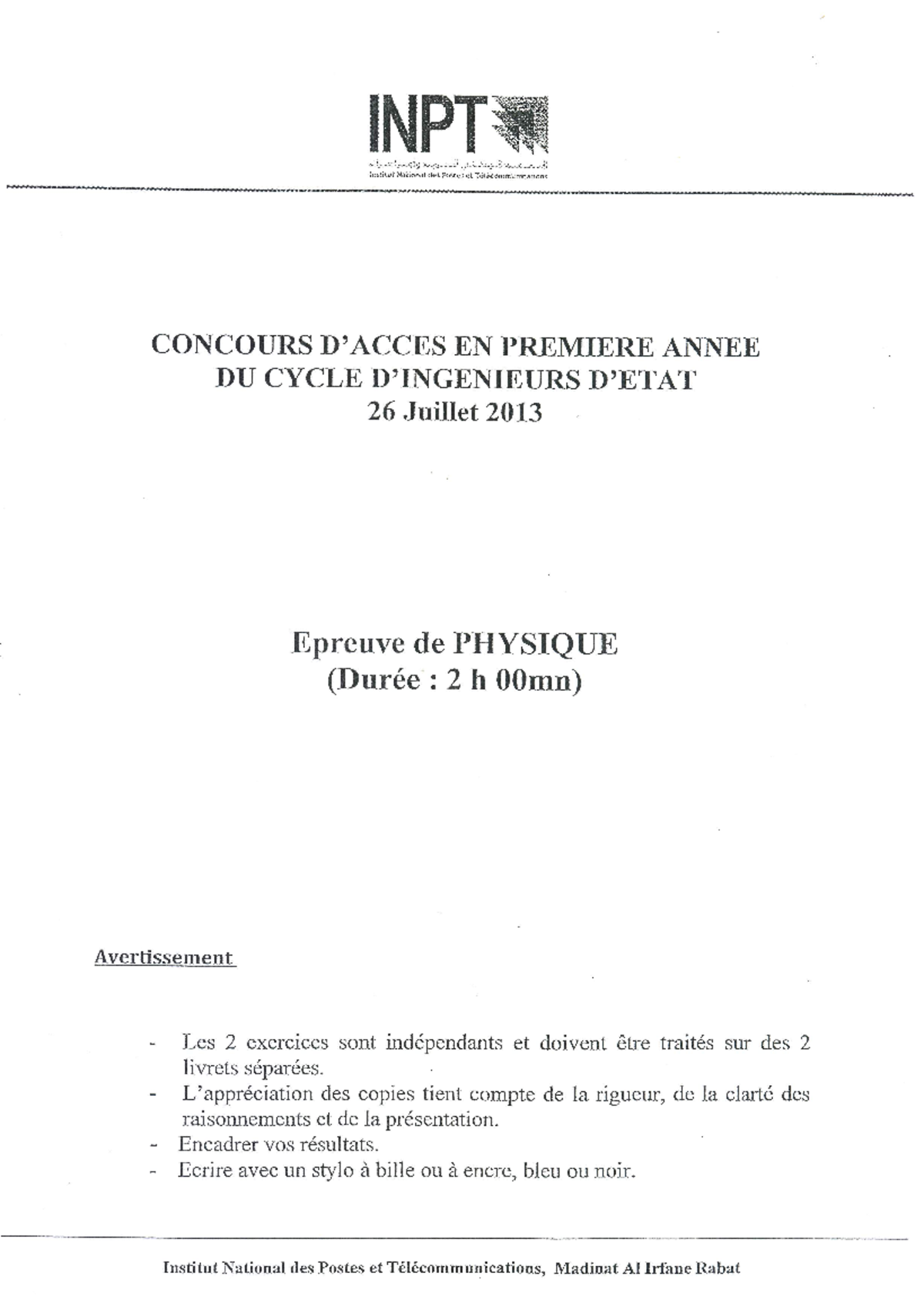 Epreuve Physique 1ere année Exercise corrigés 100% 20/20 - Computer ...
