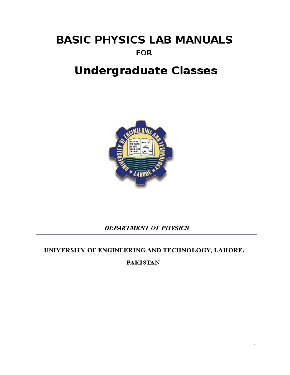 Experiment 1 - BASIC PHYSICS LAB MANUALS FOR Undergraduate Classes ...