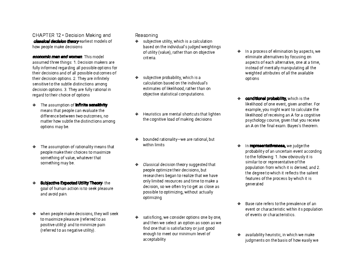 Chapter-12-REviewer - Dev Psych - CHAPTER 12 • Decision Making and ...