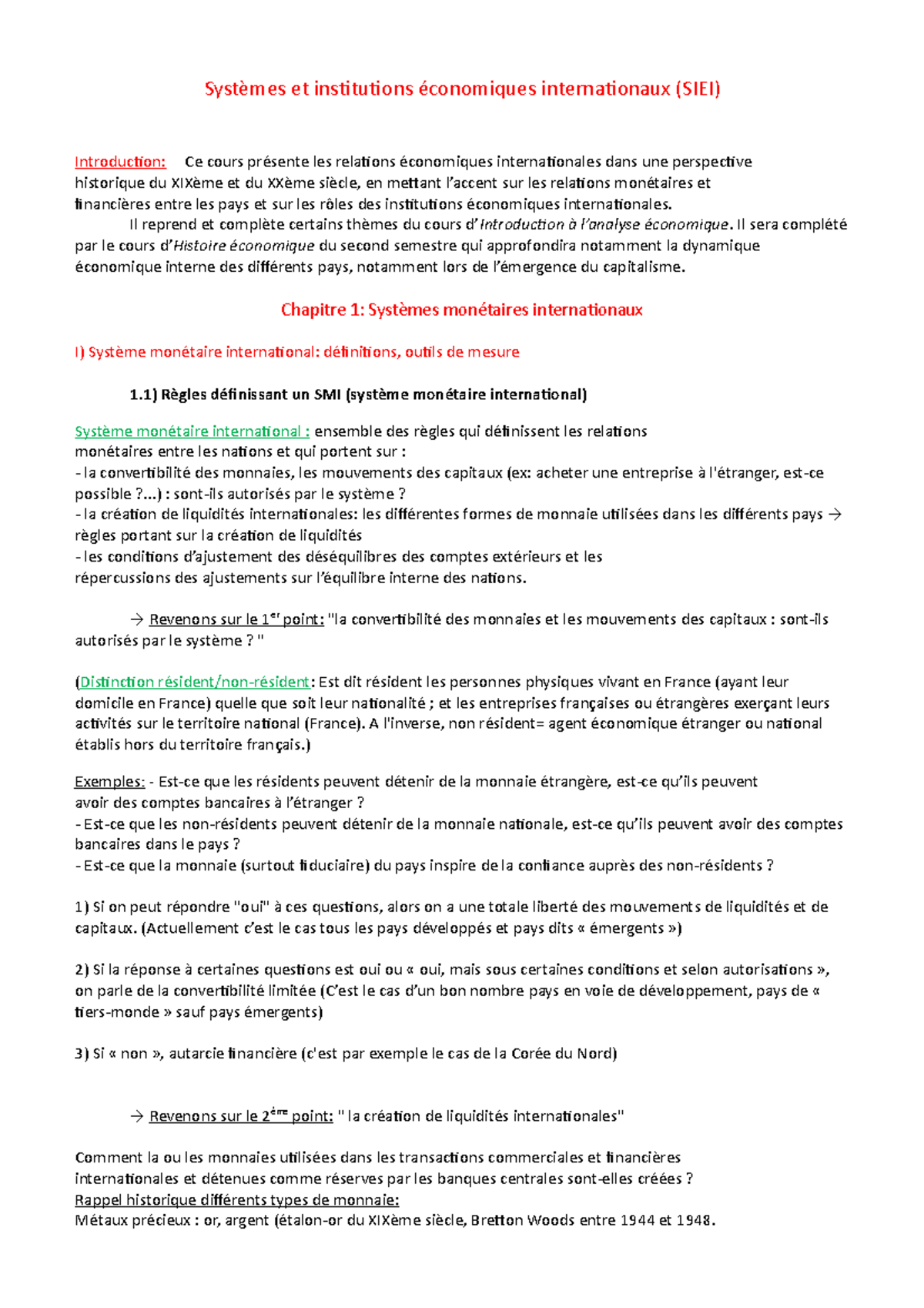 CM Systèmes et institutions économiques internationaux - L1 Semestre 1 ...