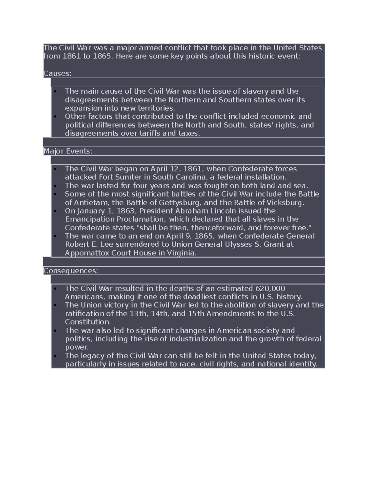 The Civil War was a major armed conflict that took place in the United ...