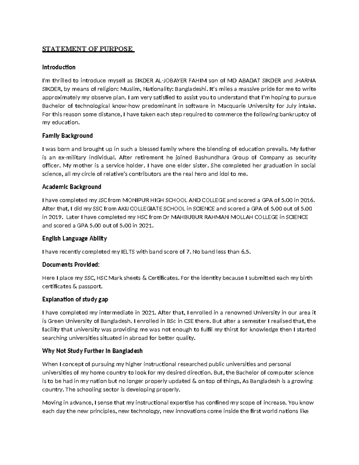 Statement OF Purpose real - STATEMENT OF PURPOSE Introduction I'm ...