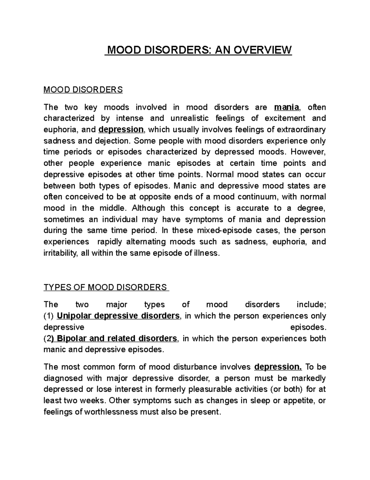Module 5 AB-1 - MOOD DISORDERS: AN OVERVIEW MOOD DISORDERS The two key ...