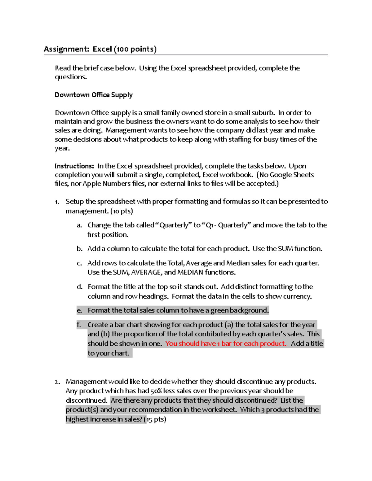 Assignment Office Supply Sales - Assignment: Excel (100 points) Read ...