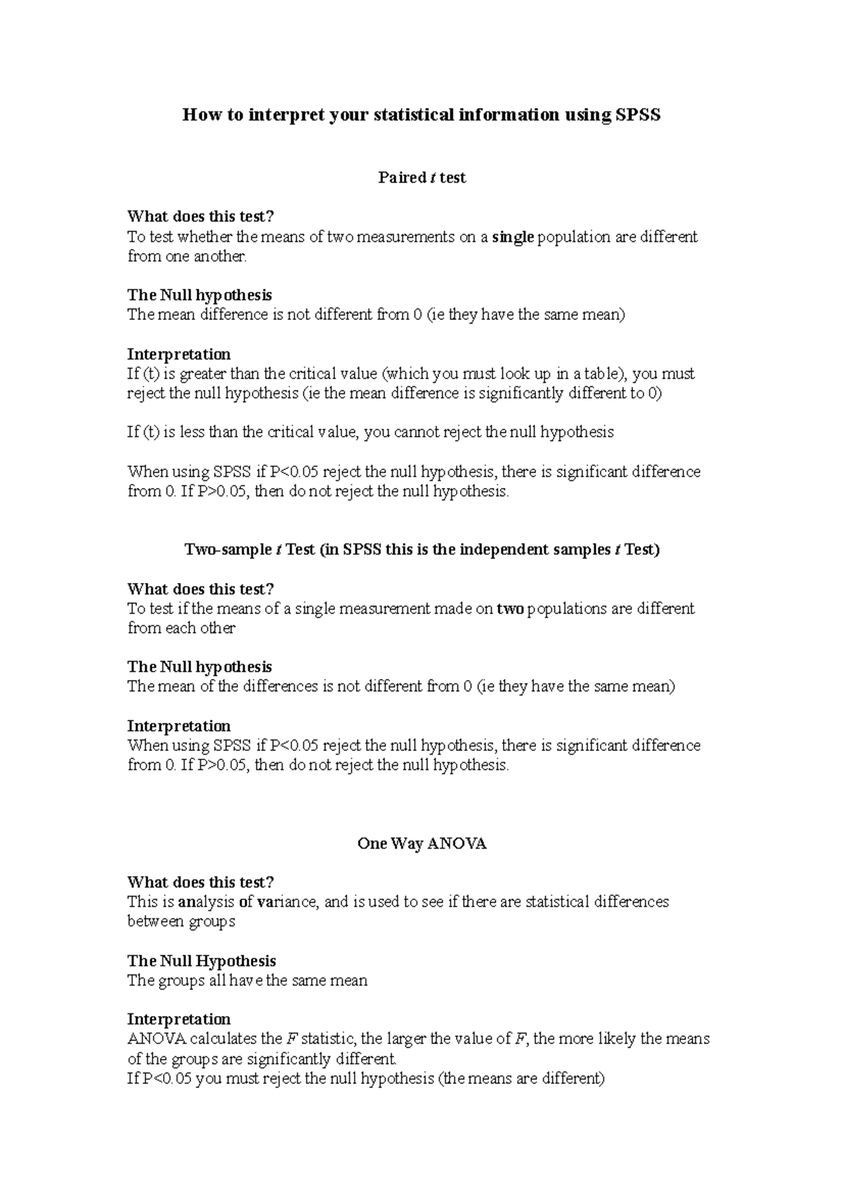 How to interpret your statistical information - The Null hypothesis The ...