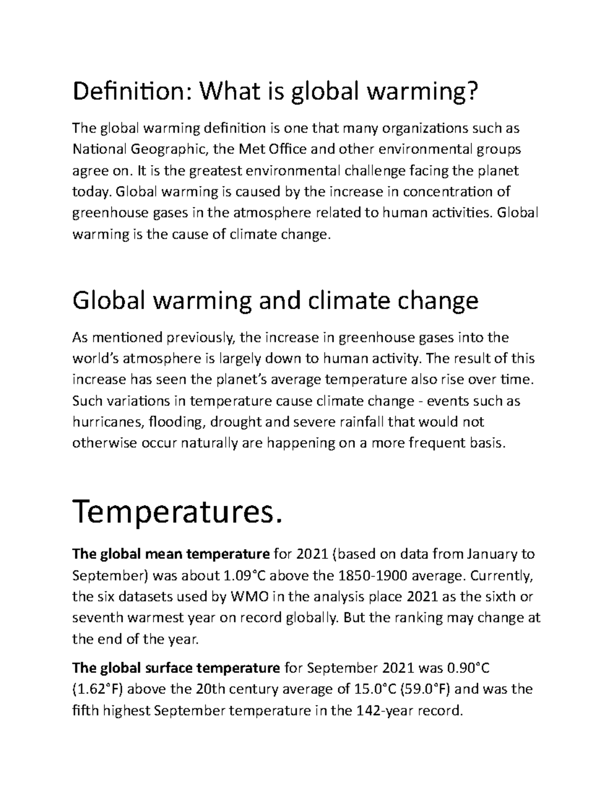 Definition - It is the greatest environmental challenge facing the ...