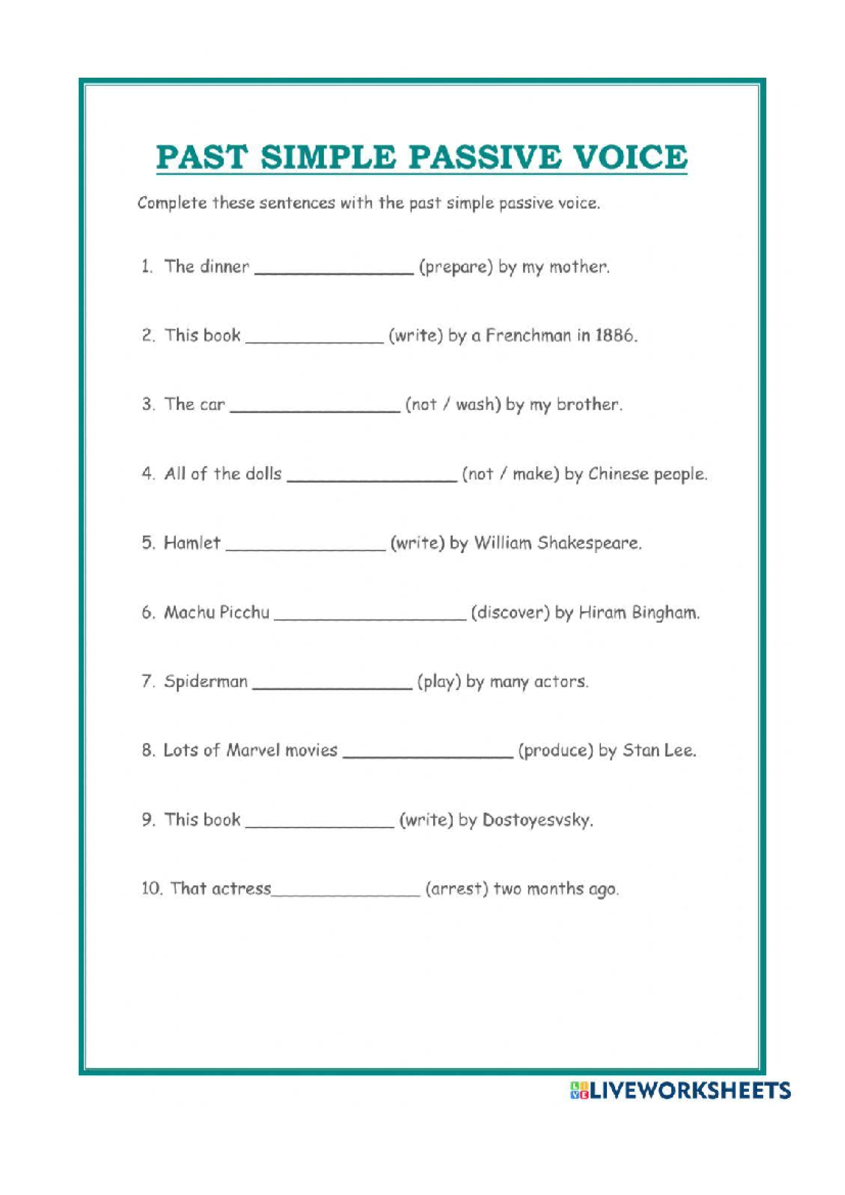 Livework 2 - Avctividad sobre Voz pasiva en pasado - English B SL - Studocu