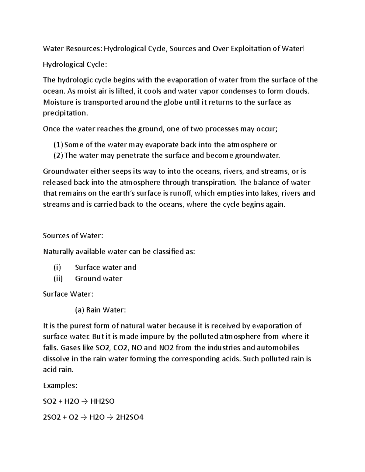 Use and exploitation of water resources - Water Resources: Hydrological ...