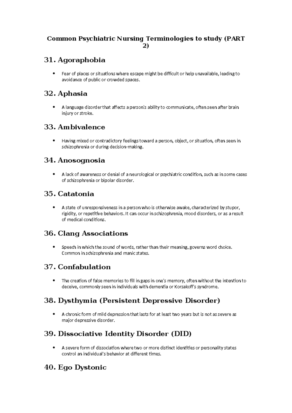 Common Psychiatric Nursing Terminologies to study PART 2 - Agoraphobia ...