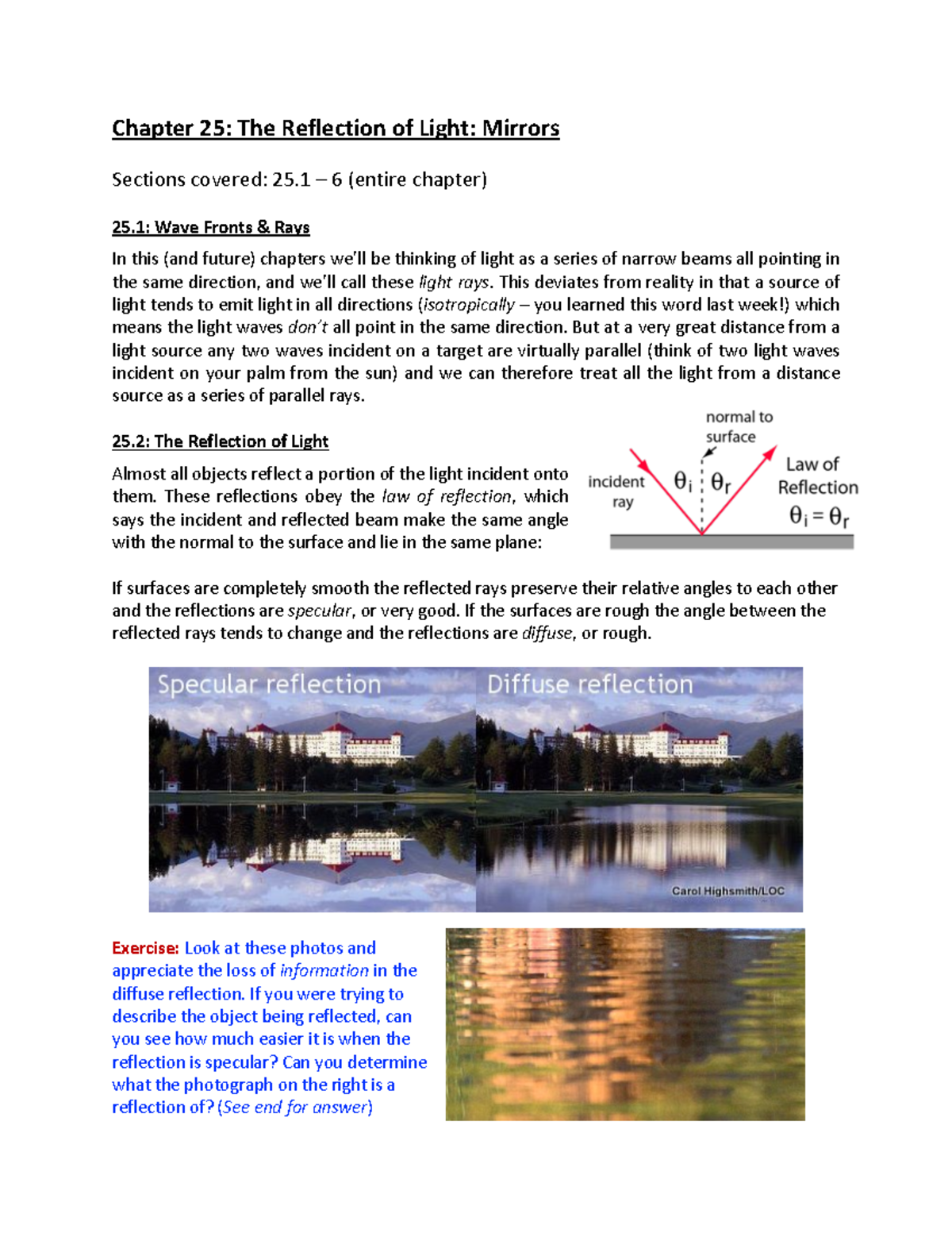 Chapter 25 Summary - Chapter 25: The Reflection of Light: Mirrors ...