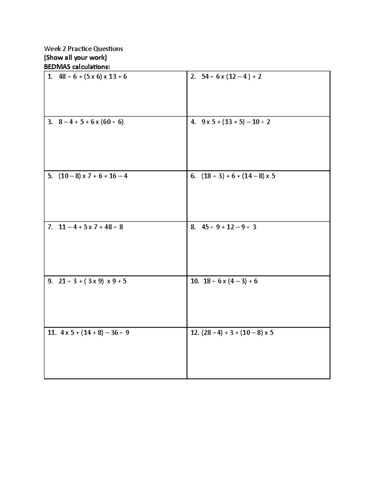 Week 2 Practice Questions - Week 2 Practice Questions (Show all your ...