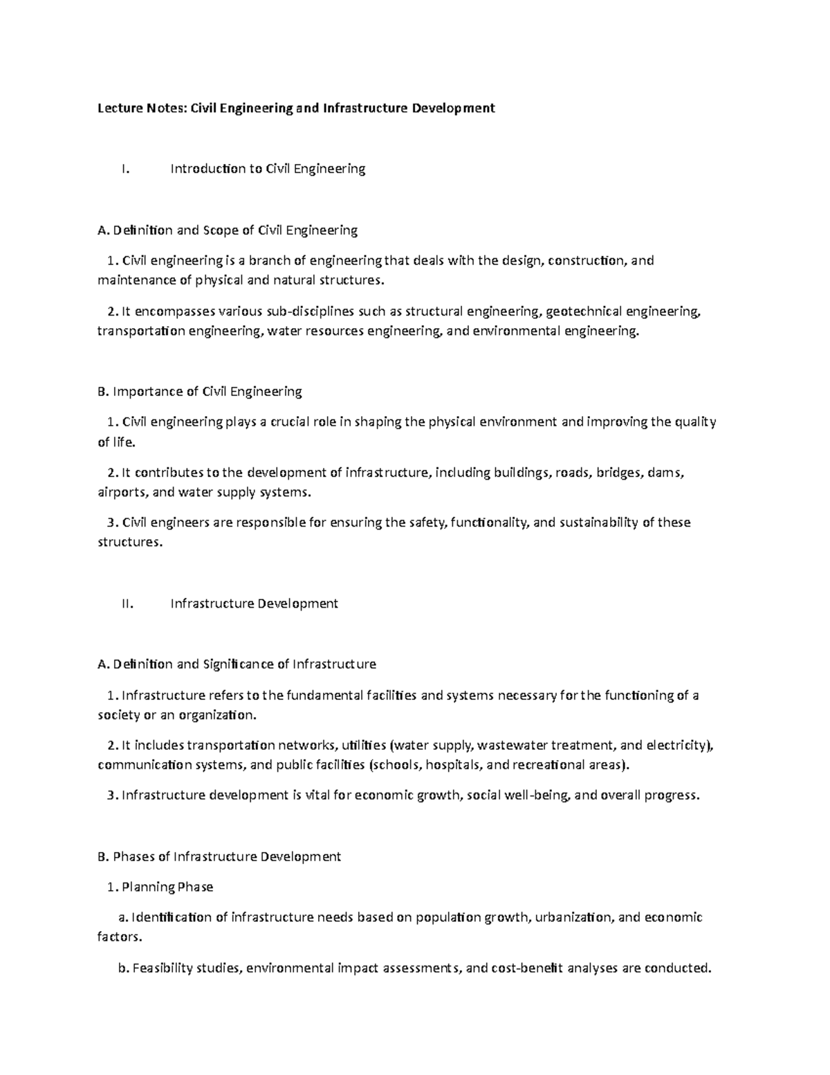 Lecture Notes: Civil Engineering and Infrastructure Development ...