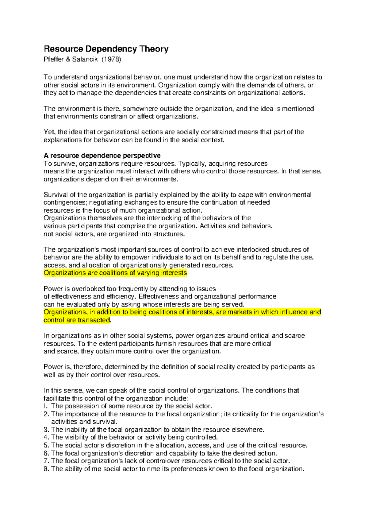 Resource Dependency Theory - Pfeffer & Salancik - Resource Dependency ...