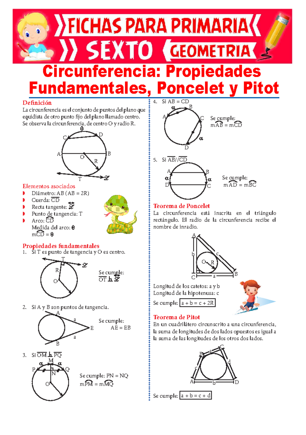 Teorema de Poncelet y Pitot para Sexto de Primaria - Si AB = CD C a a A ...