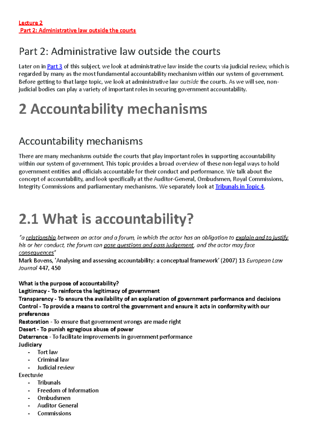 Lecture 2 - admin law outside the courts - Lecture 2 Part 2 ...