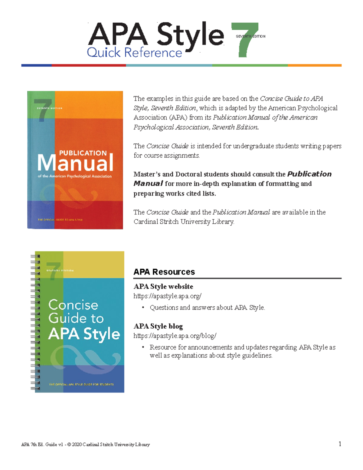 APAStyle Guide 7-Quick Reference - SEVENTH EDITION The examples in this ...
