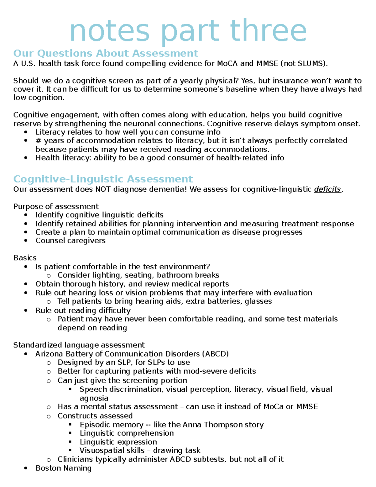 Dementia Notes Part 3 - Angela Roberts - notes part three Our Questions ...