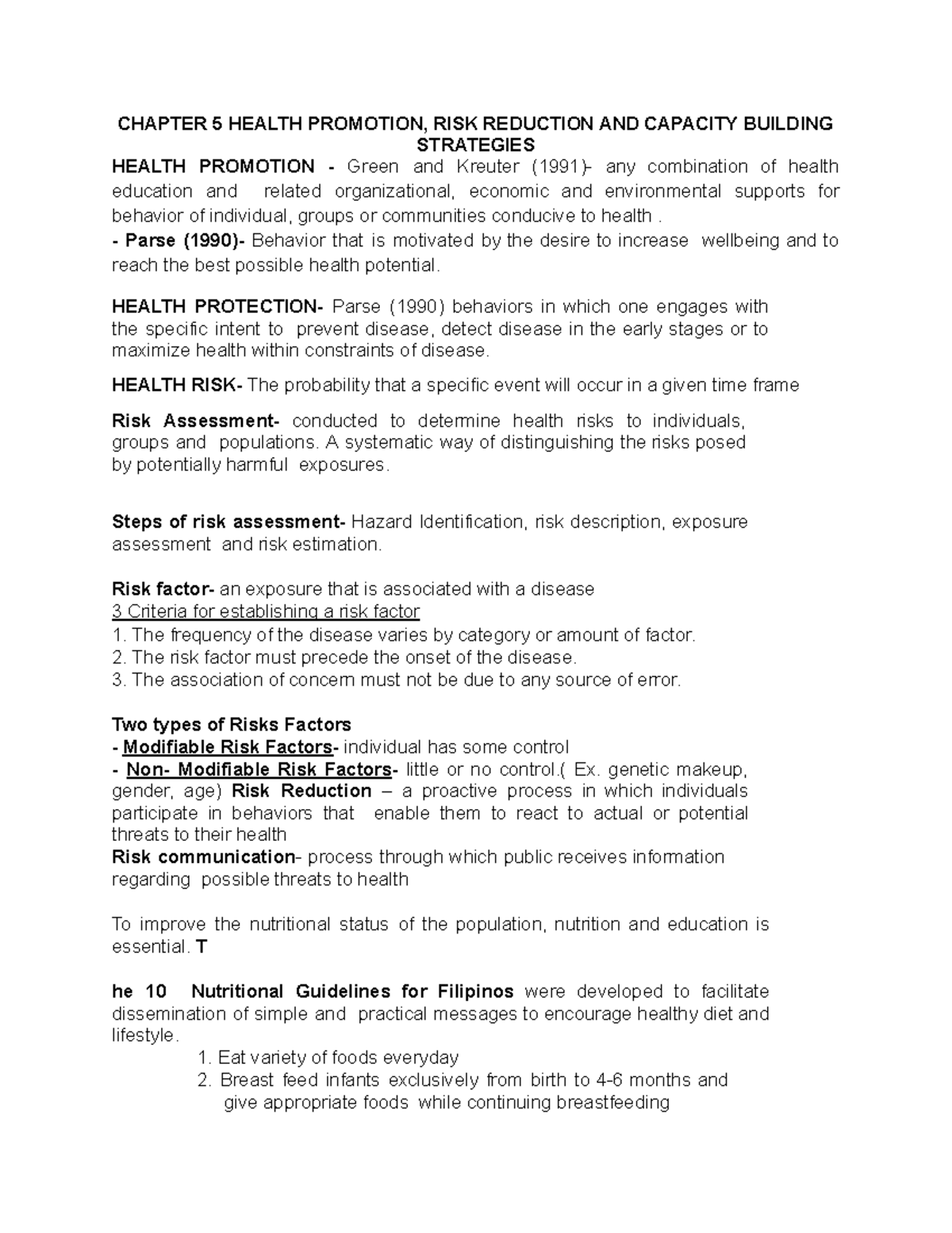 Chapter 5 Health Promotion, RISK Reduction AND Capacity Building ...
