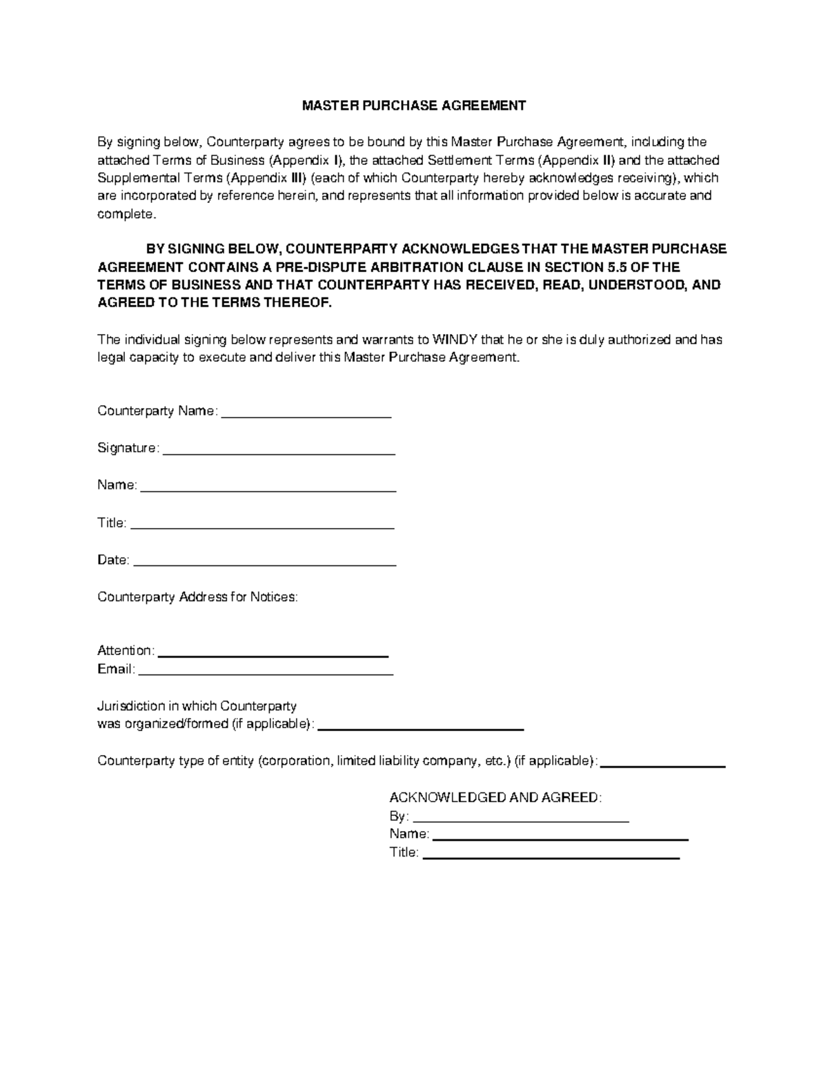 4 5919993581468129140 - MASTER PURCHASE AGREEMENT By signing below, Counterparty agrees to be ...