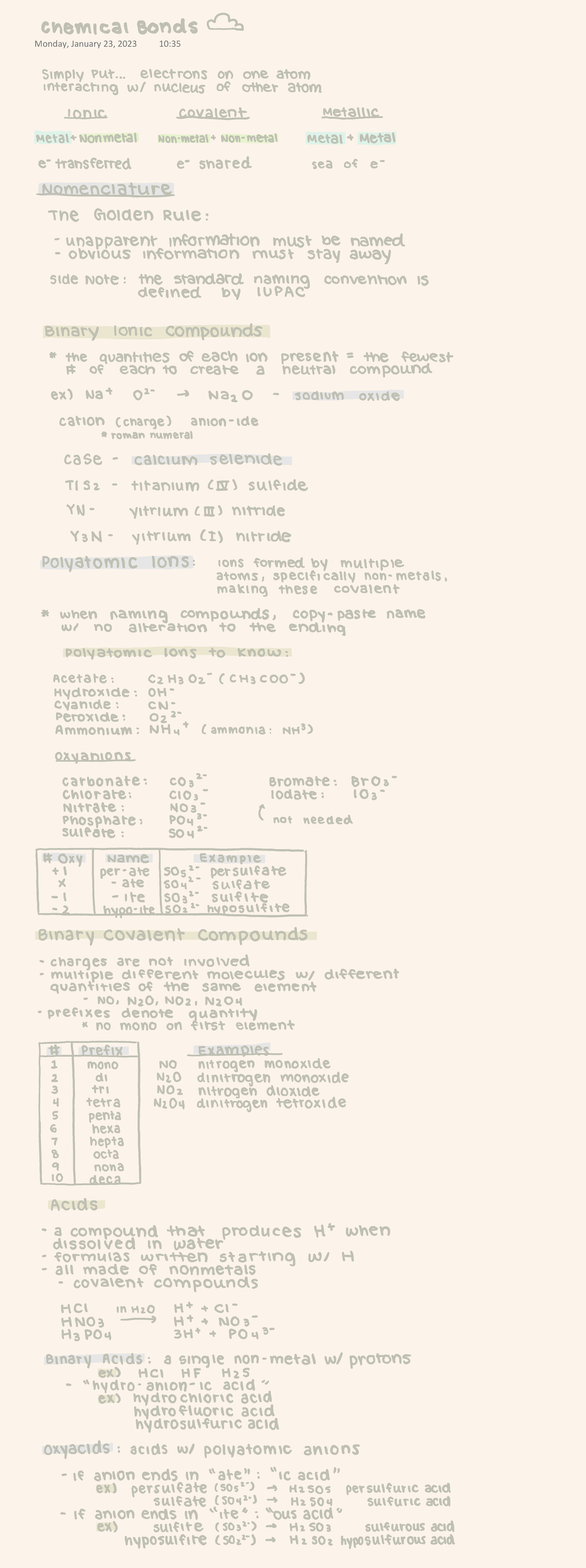 Chemical Bonds Notes - General Chem - CHEM 1161 - Monday, January 23 ...