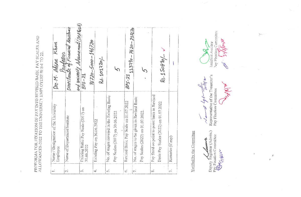 Performa for Pay Fixation - Fundamentals of Business - Studocu