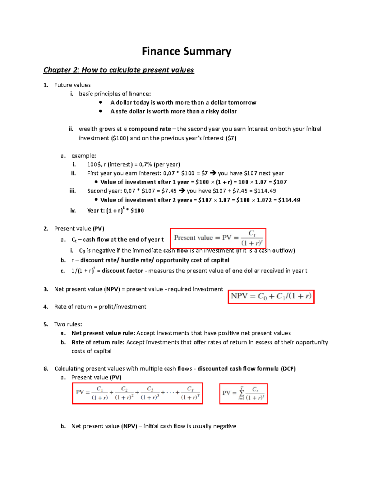 Chapter 2 - samenvatting - Finance Summary Chapter 2: How to calculate present values Future ...