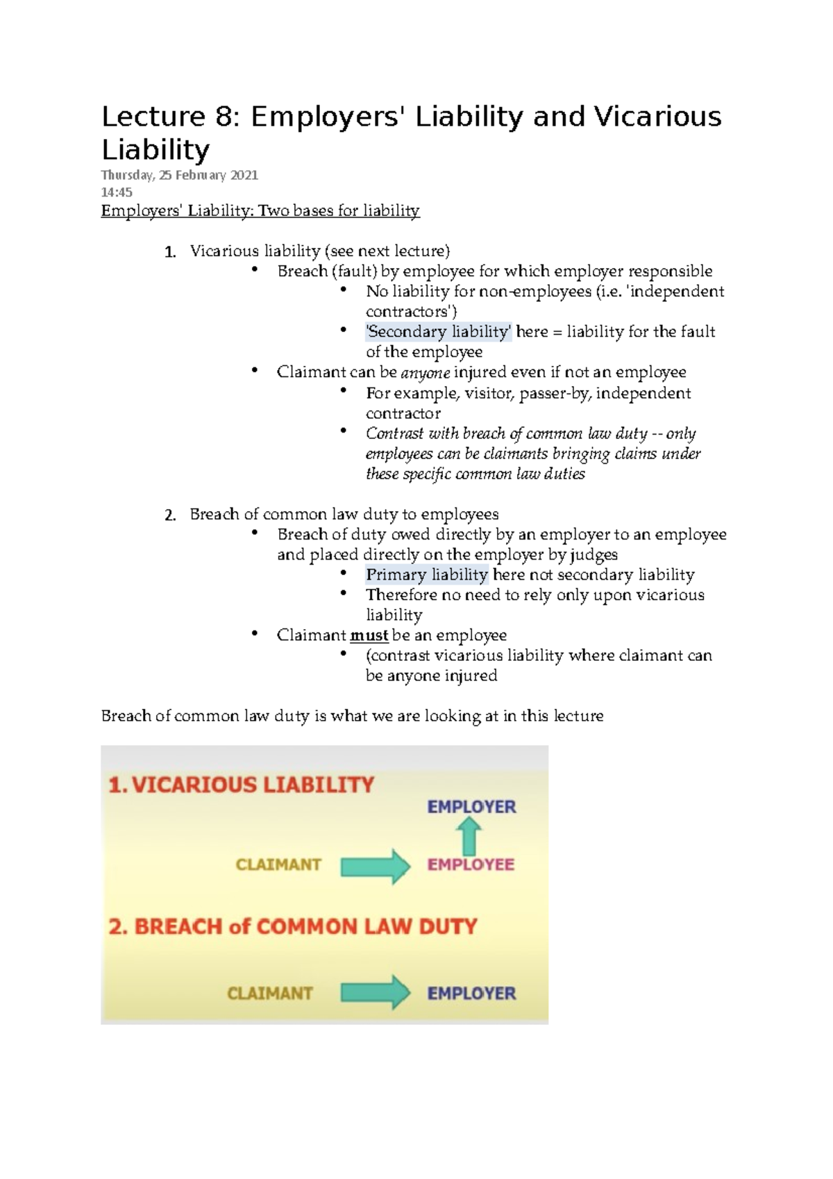 Employers' Liability and Vicarious Liability - Lecture 8: Employers ...