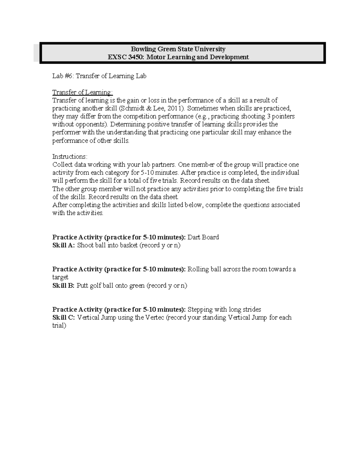 Transfer of Learning Lab - Studocu