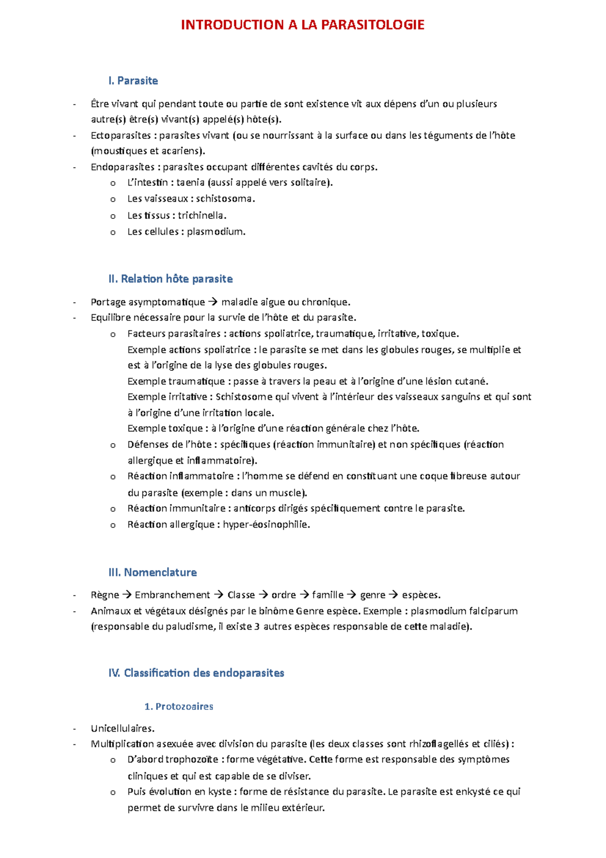 Ch01 Introduction Parasitologie - INTRODUCTION A LA PARASITOLOGIE I ...