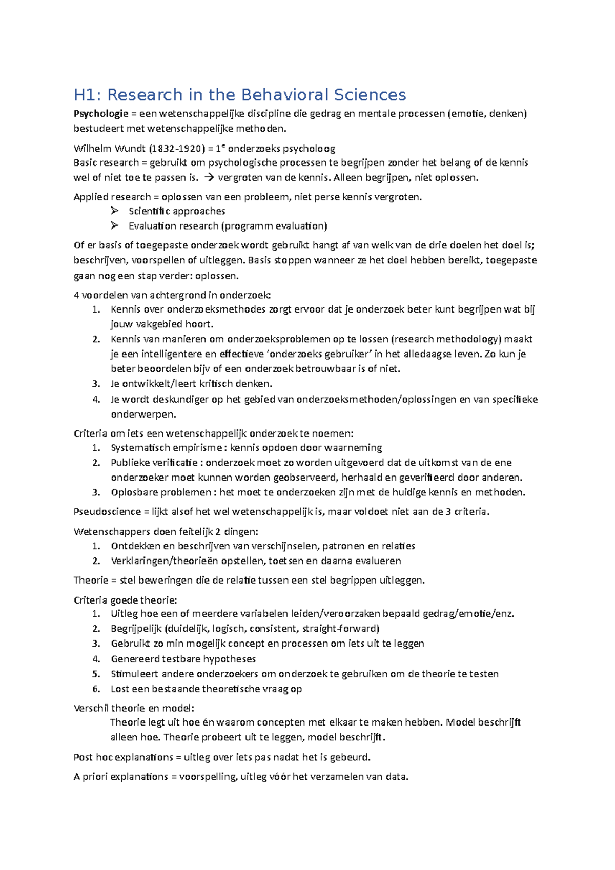 Tekstboek; Introduction to Behavioral Research Methods - H1: Research ...